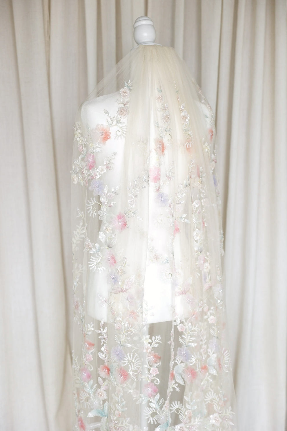 Genevieve Pastel Floral Veil – Petite Mariee Boutique